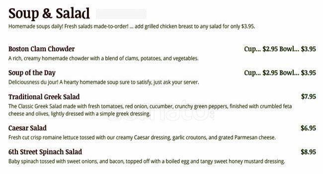 Menu at Sixth Street Grill restaurant, New Westminster