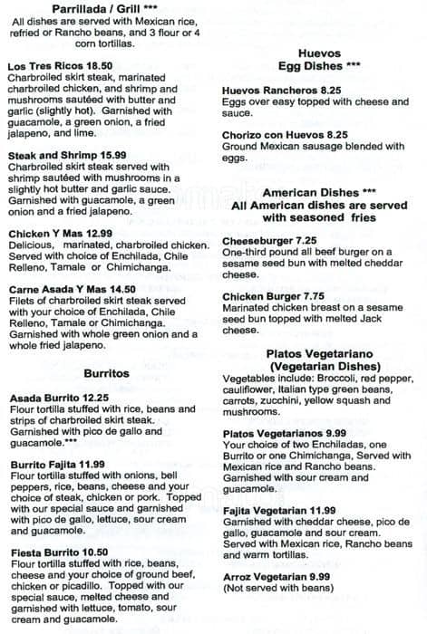 Menu at Fiesta | Mexican Restaurant, Silverdale