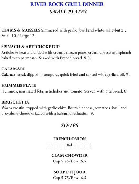 Menu at RiverRock Grill restaurant, Renton