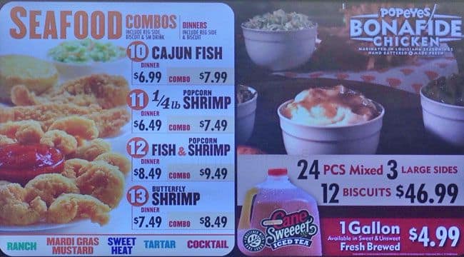 Menu at Popeyes restaurant, Redwood City
