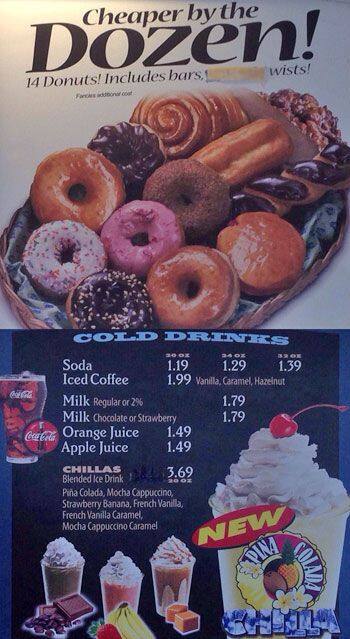 Menu at Winchell's cafe, Denver, W 1st Ave