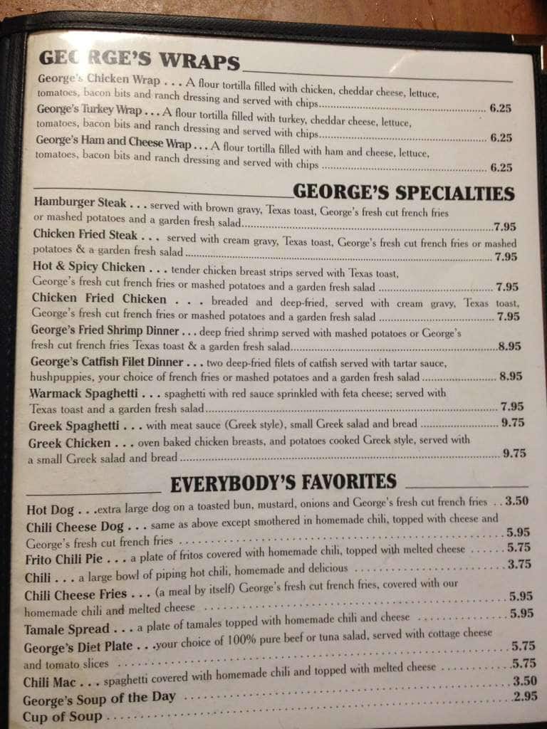 Menu at George's Restaurant, Fort Smith, Grand Ave