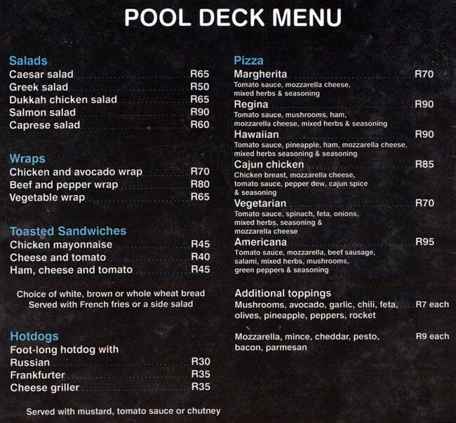 Menu at Tree Tops fast food, Sun City