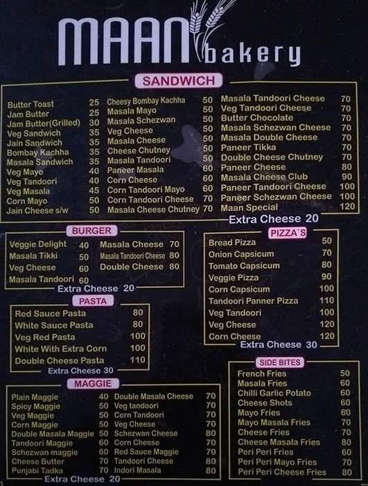 Menu at Maan Bakery, Tilak Nagar, Indore, Indore