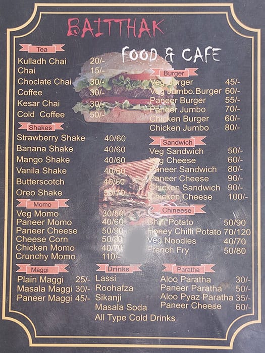 Menu of Baithak Food & Cafe, Shahdara, Noida