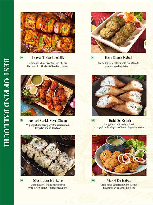 Menu of Pind Balluchi, Malleshwaram, Bangalore