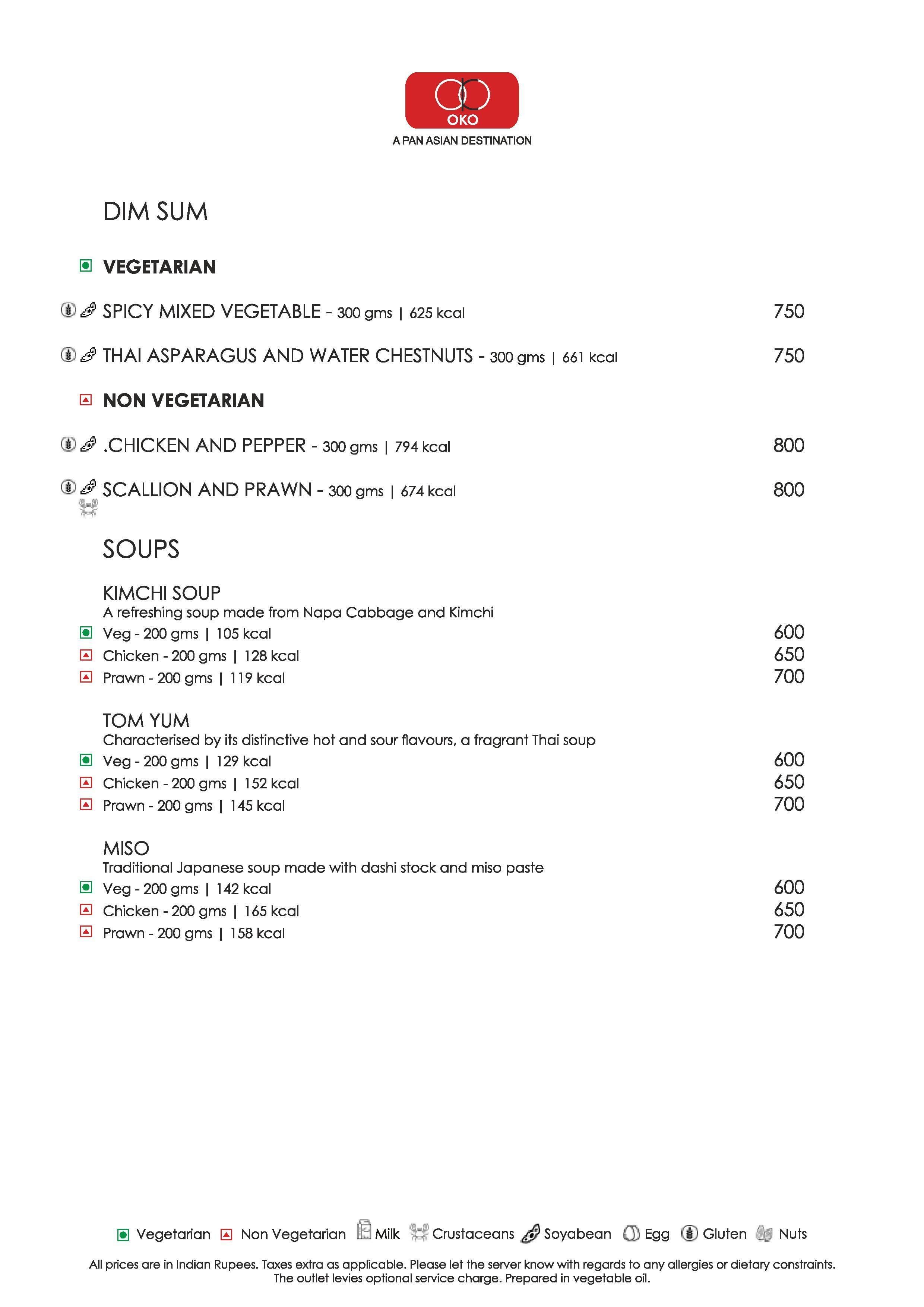 Menu of Oko - The Lalit Mumbai, Chakala, Mumbai