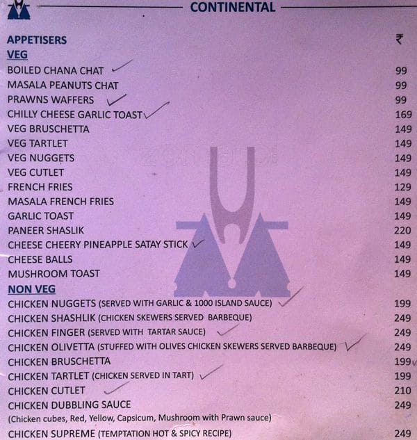 Menu at Temptation, Mumbai, 355 Ramdas Nayak Road
