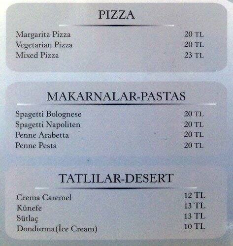 Menu at Daphne Restaurant, Istanbul, Su Terazisi Sok. Hotel Daphne No:14
