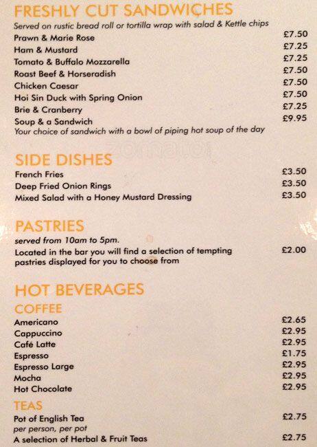 Menu at Hallmark Hotel restaurant, Woodford