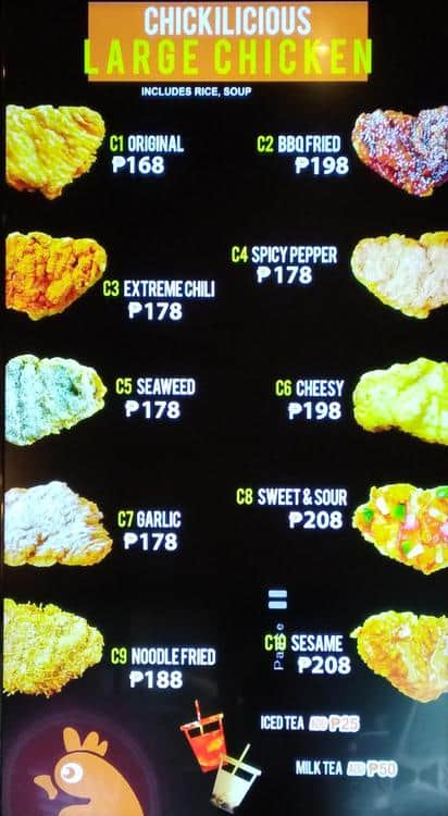 Carta del restaurante Chickilicious XXL Fried Chicken, Ciudad Quezon