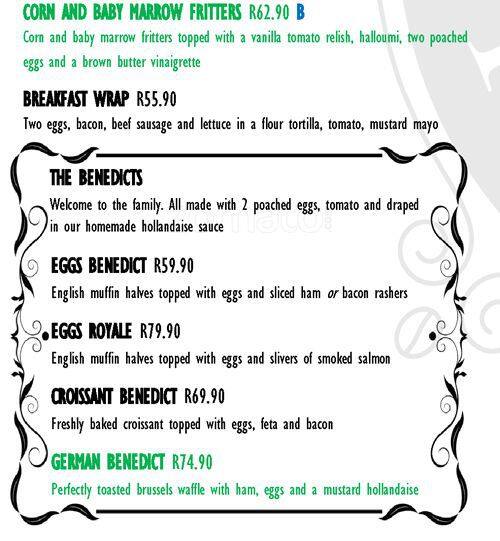 Menu at Caffe Fresco. cafe, Johannesburg