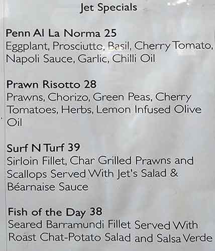 Menu at Jet Bar Caffe, Sydney, Queen Victoria Building 455 George St