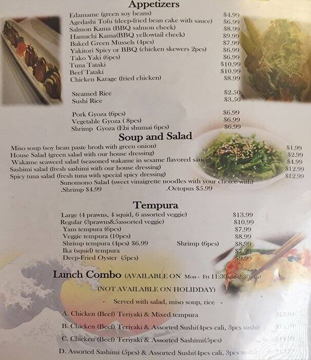 Menu at Sushi Haru restaurant, Airdrie