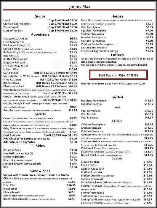 Menu at Jimmy Max pizzeria, Bayonne, 280 Watchogue Rd