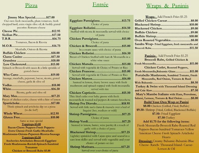 Menu at Jimmy Max pizzeria, Bayonne, 280 Watchogue Rd