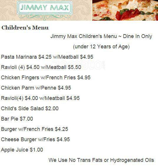 Menu at Jimmy Max pizzeria, Bayonne, 280 Watchogue Rd