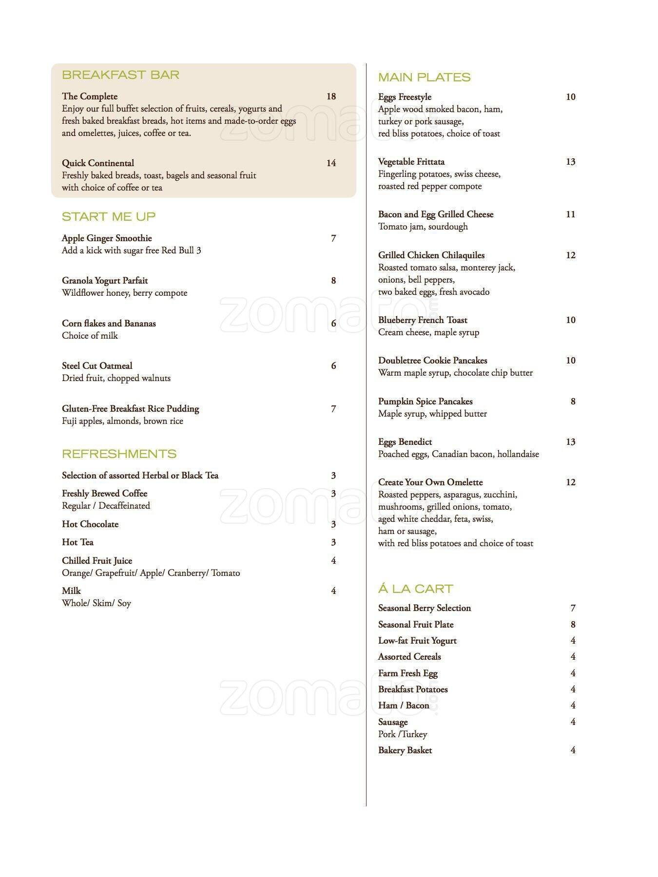 Doubletree By Hilton Orlando Room Service Menu