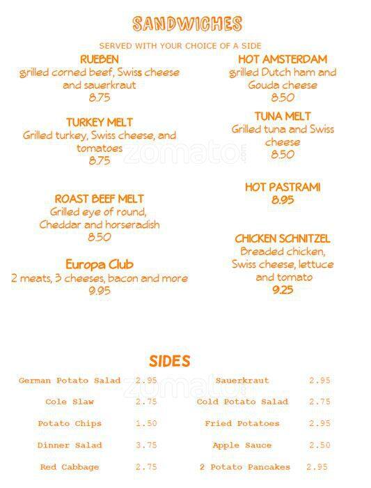 Menu at Henk's European Deli & Black Forest Bakery, Dallas