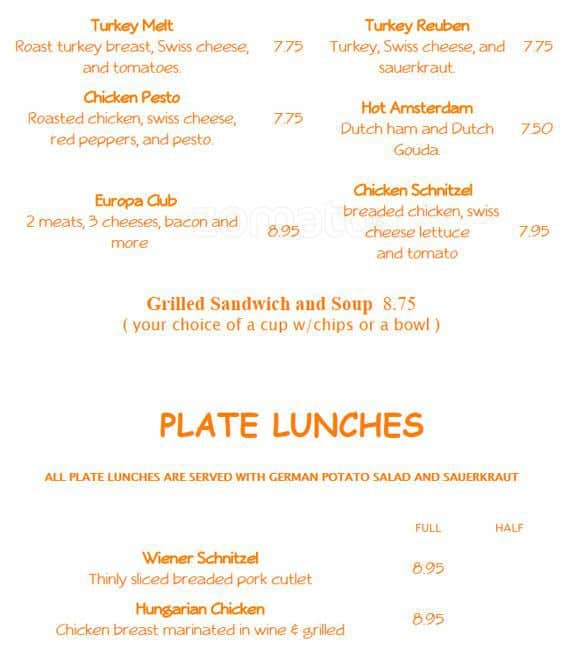 Menu at Henk's European Deli & Black Forest Bakery, Dallas