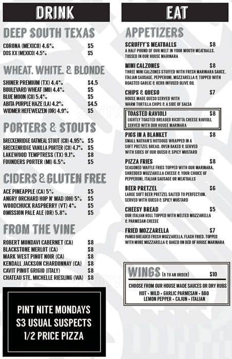 Menu at Scruffy Duffies pub & bar, Plano