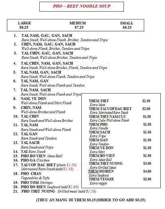 Menu at Phở Duy (Broomfield) restaurant, Broomfield, W 120th Ave Unit #B
