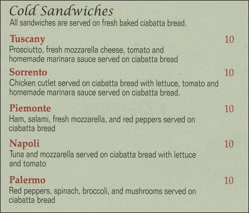 Menu at Fiorello's Cafe, West Chester