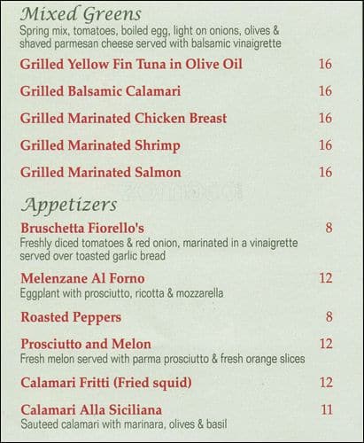 Menu at Fiorello's Cafe, West Chester