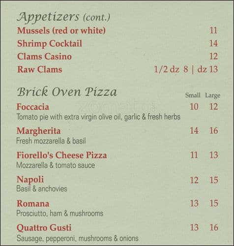 Menu at Fiorello's Cafe, West Chester