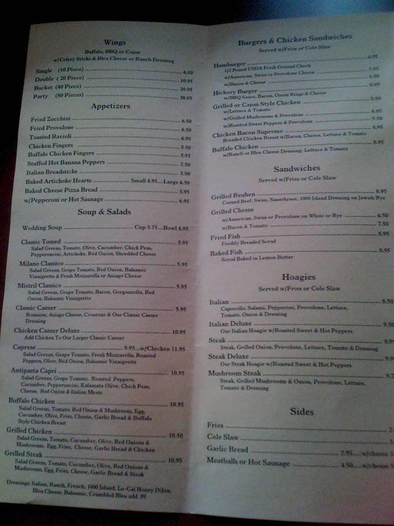Menu at Armstrong's Express restaurant, Bridgeville