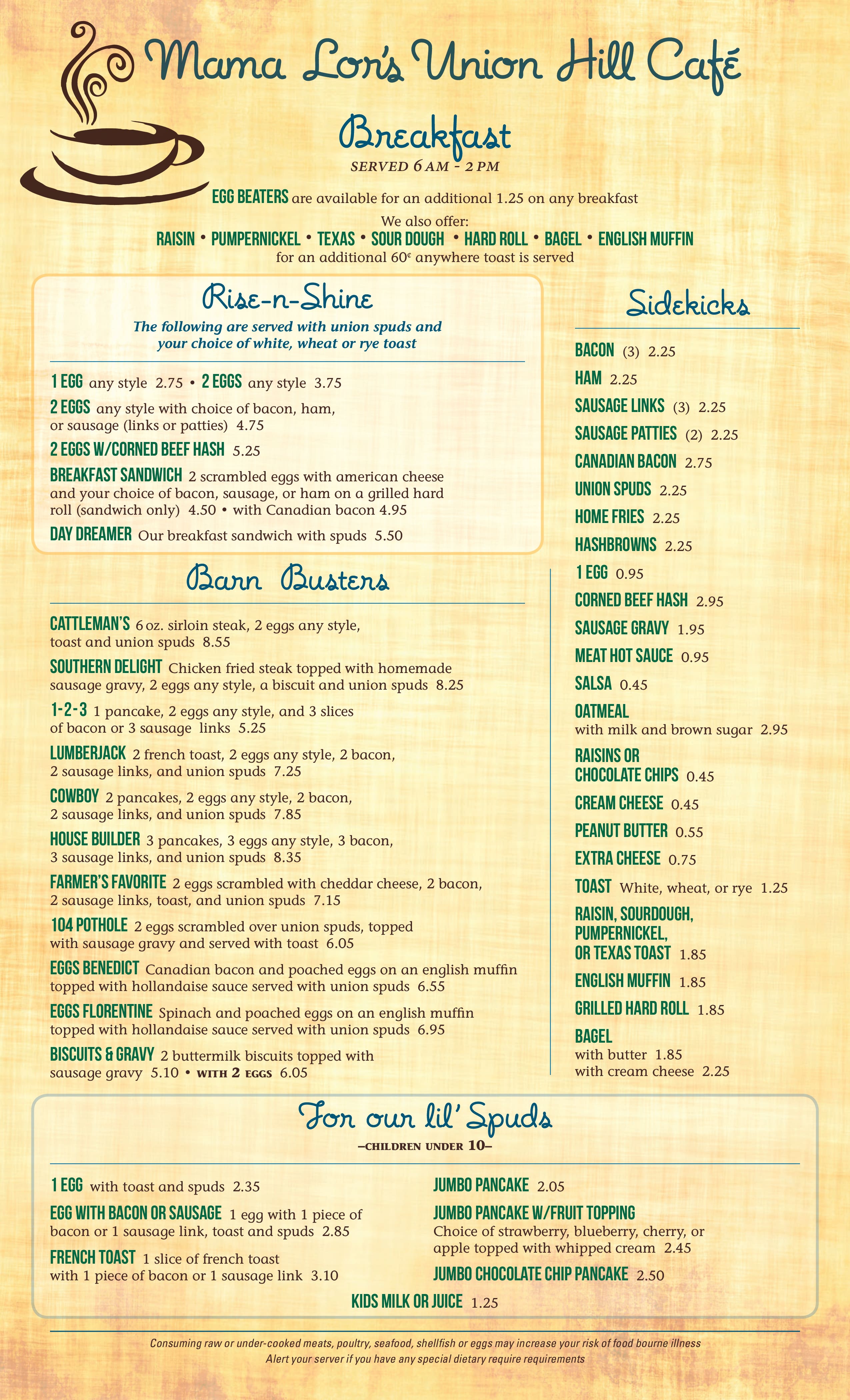 Menu at Mama Lor's Cafe, Webster