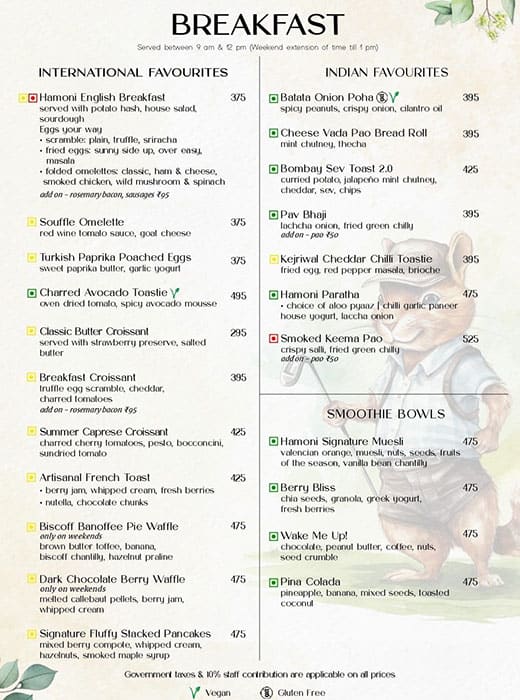 Menu of Hamoni : Cafe By The Greens, Sector 23, Gurgaon