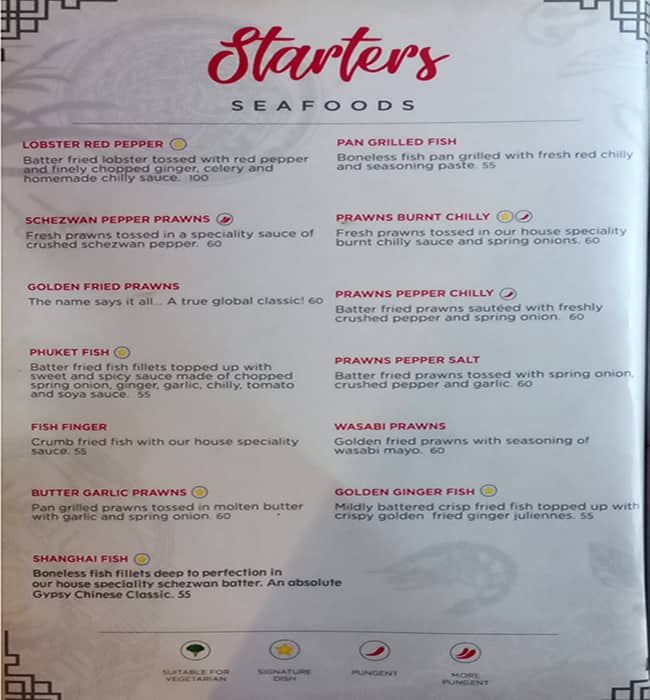Menu of Gypsy Chinese Restaurant, Dubai Marina, Dubai