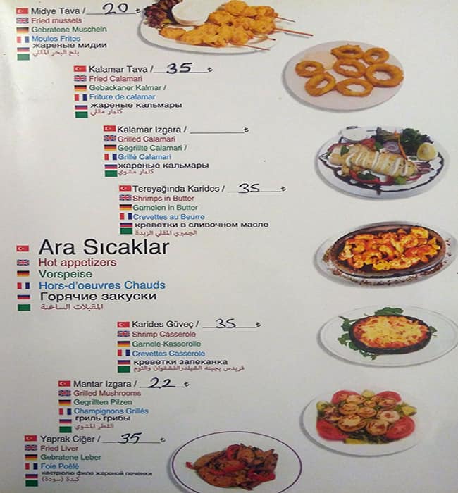 Menu at Vesta Restaurant, Istanbul, Balik Pazari