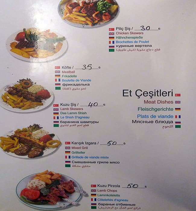 Menu at Vesta Restaurant, Istanbul, Balik Pazari