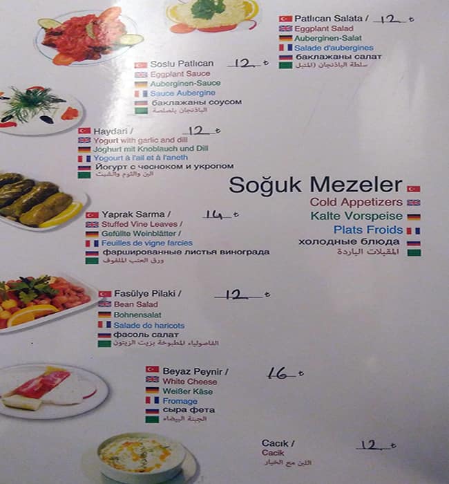 Menu at Vesta Restaurant, Istanbul, Balik Pazari