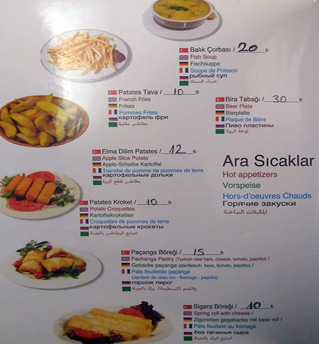 Menu at Vesta Restaurant, Istanbul, Balik Pazari