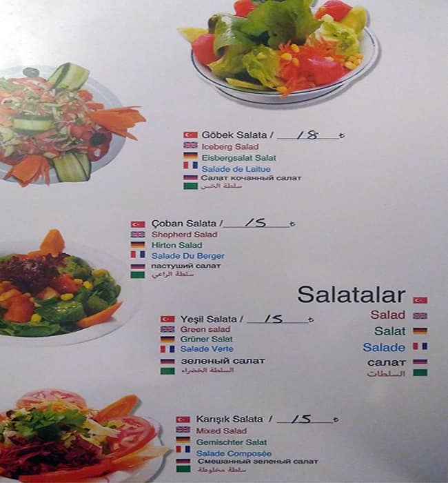 Menu at Vesta Restaurant, Istanbul, Balik Pazari