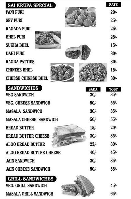 Menu of Saikrupa Fast Food Center, Virar, Mumbai