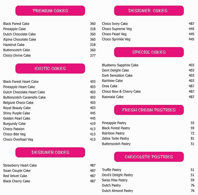 Menu of Monginis Cake Shop, Bhayandar, Mumbai