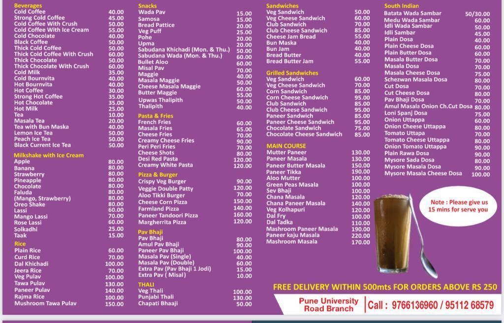 Menu of Cafe Durga, Senapati Bapat Road, Pune
