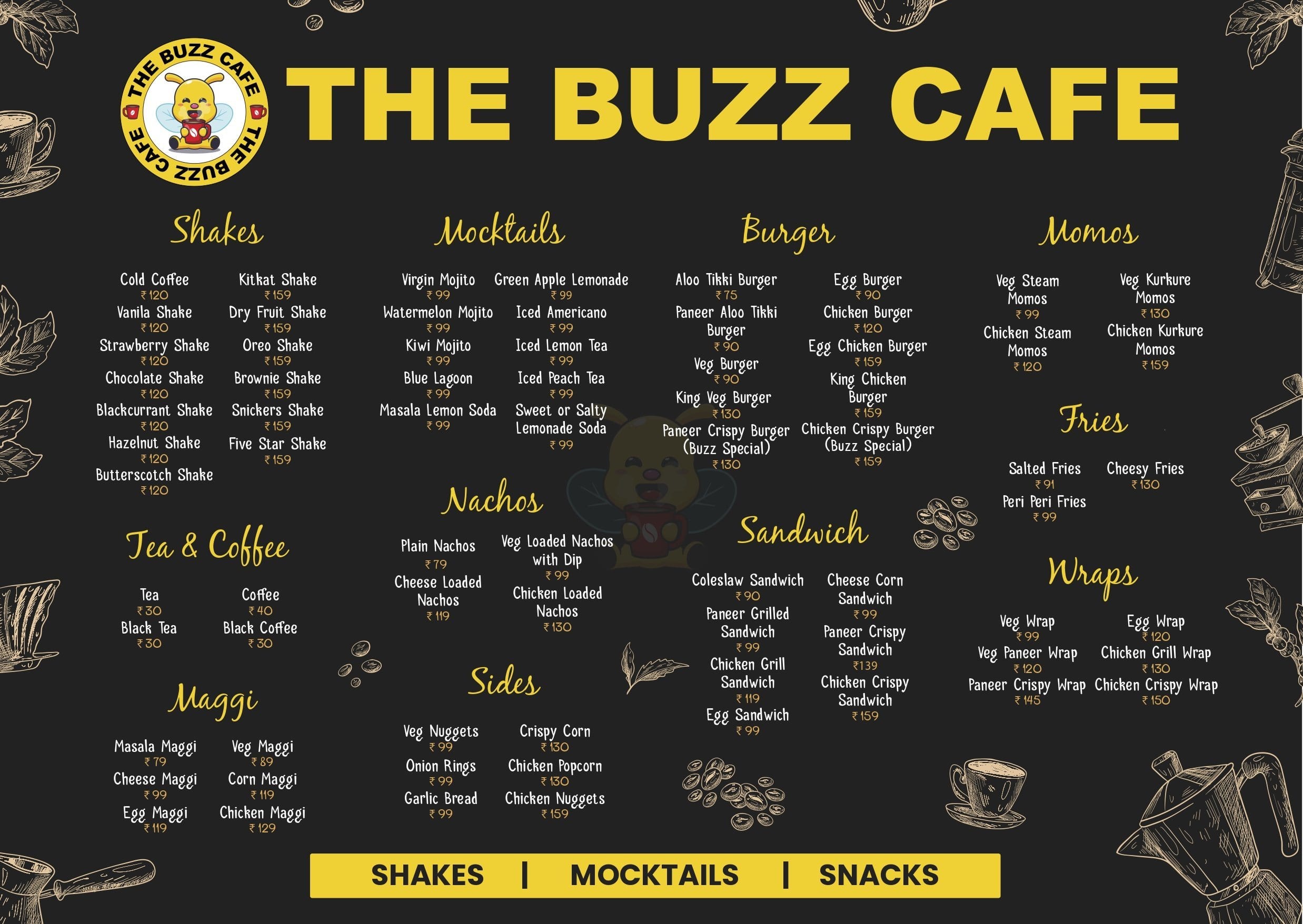 Menu of The Buzz Cafe, Manesar, Gurgaon