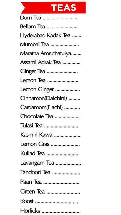 Menu of Tea Trance, Suraram, Hyderabad