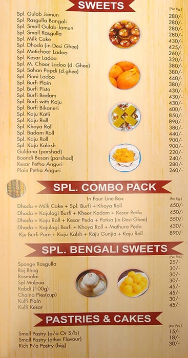 Menu of Samrat, Old Railway Road, Gurgaon