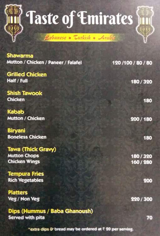 Taste Of Emirates Menu, Menu for Taste Of Emirates, Rajouri Garden, New ...