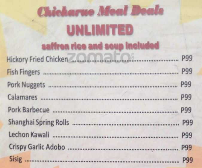 Menu at Chicka.Rue restaurant, Manila, Concepcion Aguila Street
