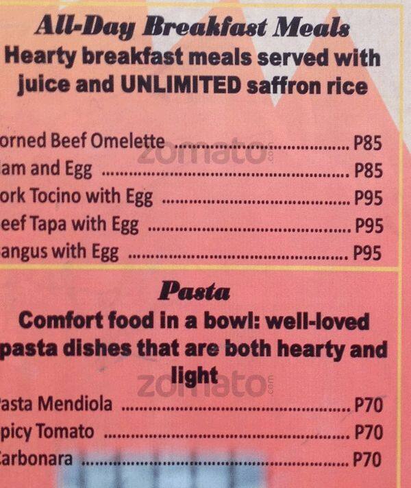 Menu at Chicka.Rue restaurant, Manila, Concepcion Aguila Street