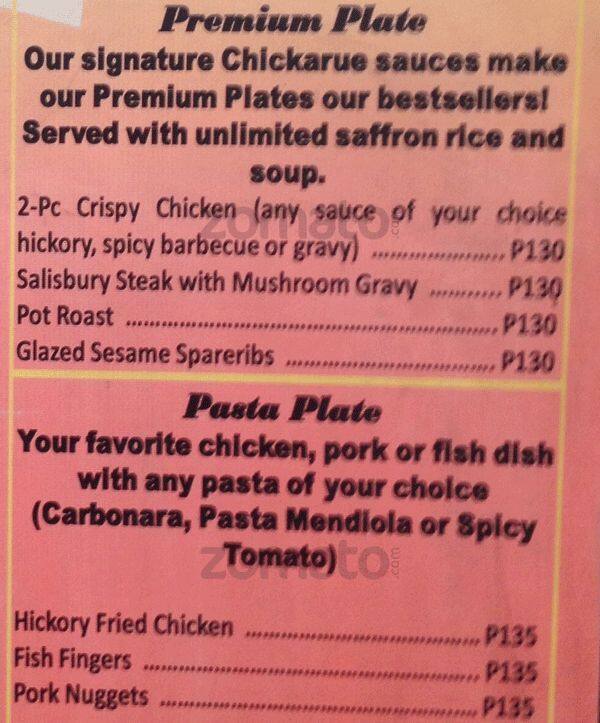 Menu at Chicka.Rue restaurant, Manila, Concepcion Aguila Street