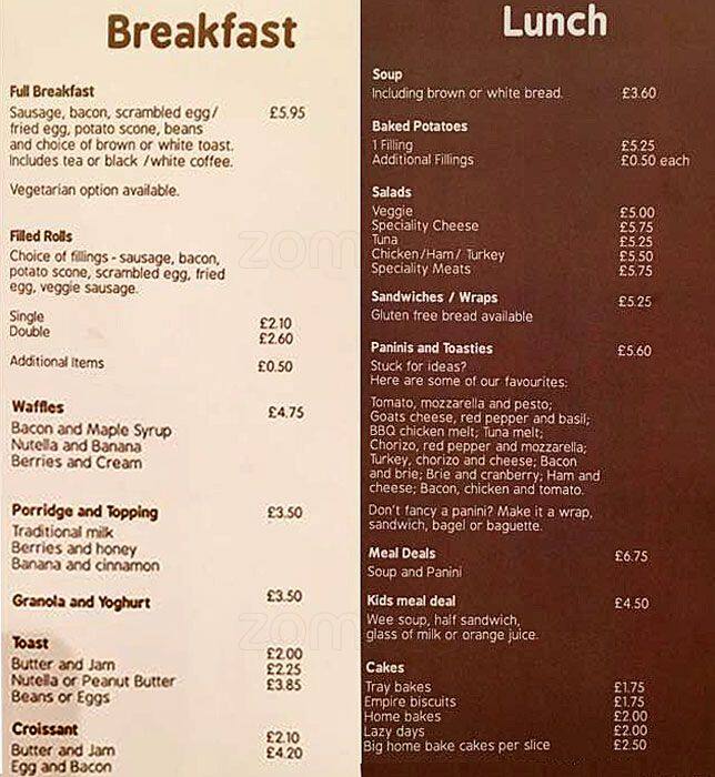 Menu at The Kitchen cafe, Glasgow, Argyle Street