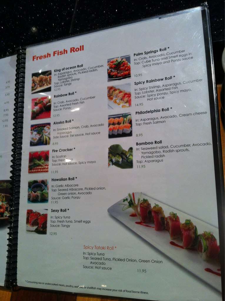Menu at Kaizen Fusion Roll & Sushi restaurant, Las Vegas, Paradise Rd #900